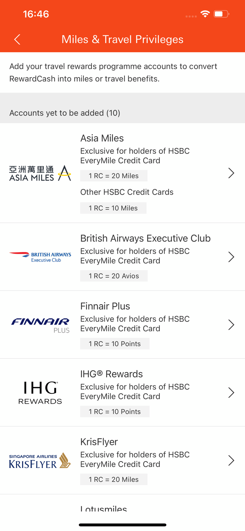 Redeem Miles on HSBC Reward+ - Feature - Add your mileage accounts